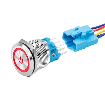 汇君 22mm7A大电流金属按钮开关LED防水环形灯带电符 红色220V自