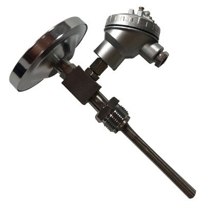pt100热电阻远传双金属温度计 wssp-501 l=100mm 4-20mA 0-150