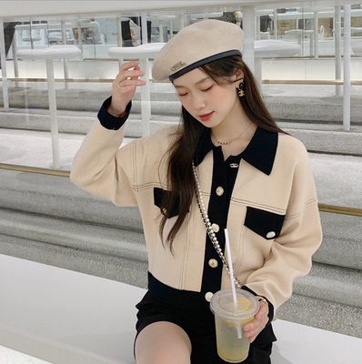 女装撞色针织外短套MW213047
