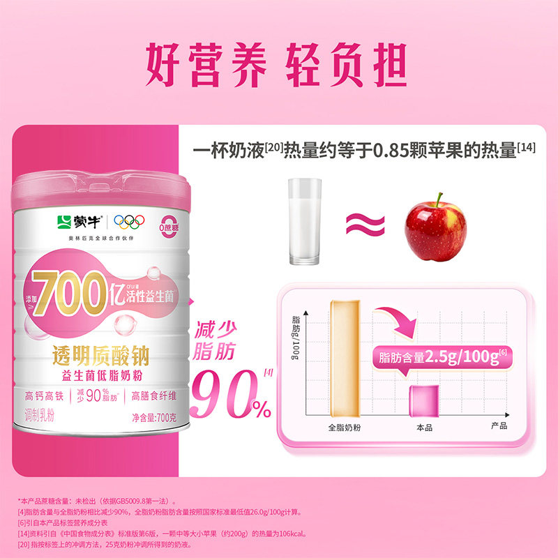 蒙牛女士透明质酸钠低脂奶粉益生菌奶粉成人高铁高钙高膳食纤维