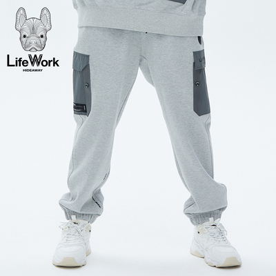 LIFEWORK HIDEAWAY多口袋拼色束脚卫裤男宽松休闲抽绳松紧腰长裤