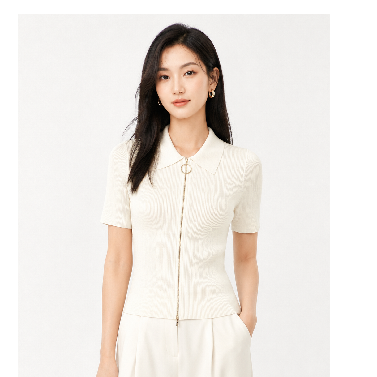 【知性通勤系列】Piknary品珂芮 Polo领拉链针织衫一穿显瘦 9136A