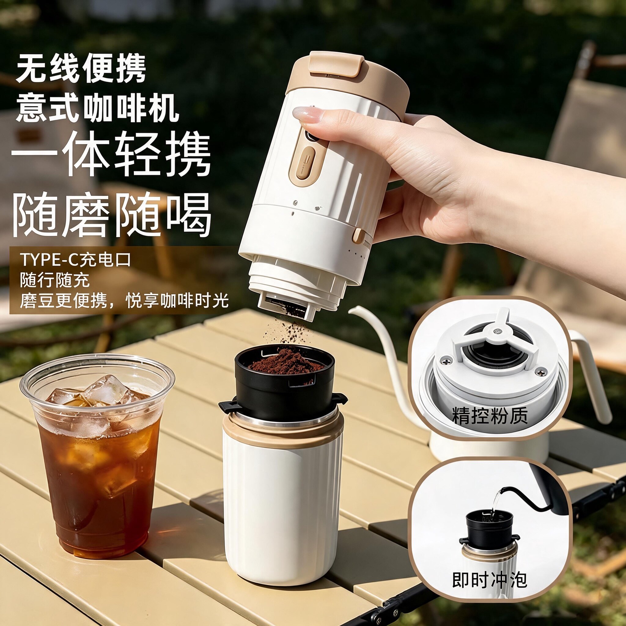 便携式咖啡机迷你小型研磨一体机家用户外旅行手冲咖啡磨豆随行杯