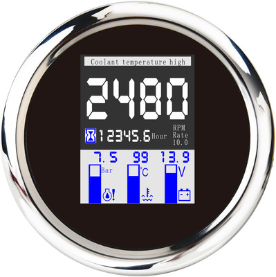 车船85mm四合一多功能表 转速计时电压油压水温 带报警12V24V