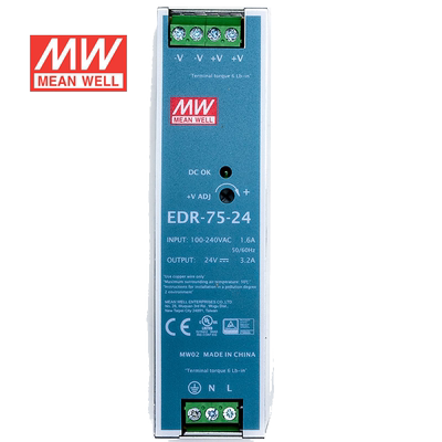 明纬24V电源75W EDR-75-24 导轨式 220V转24V直流稳压 台湾品牌