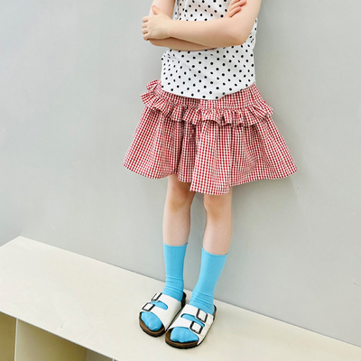 原创夏季红格子短裙甜美半身裙童
