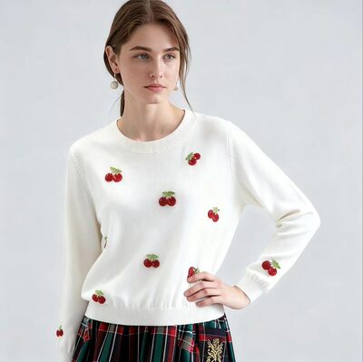 女士衫提花春秋季套头针织打底衫圆领长袖气wk1298