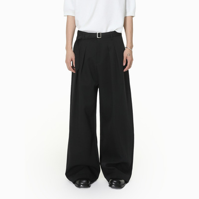 mtlclothes男装|感阔腿捏褶a字垂感带腰带休闲拖地百搭西裤潮