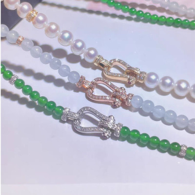 镀18K金马蹄扣钻石翡翠珠