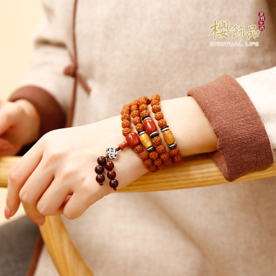 【静观】天然小金刚菩提子108颗手串 原创五瓣原籽手炼毛衣炼女