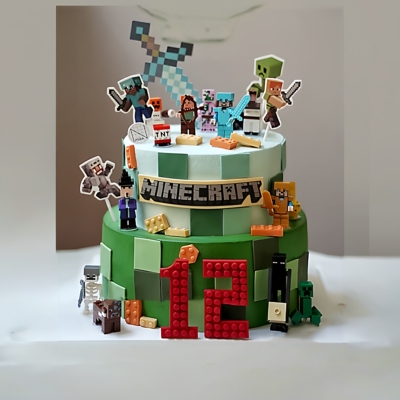 MC游戏周边我的世界蛋糕装饰摆件生日派对主题甜品台布置烘焙插件