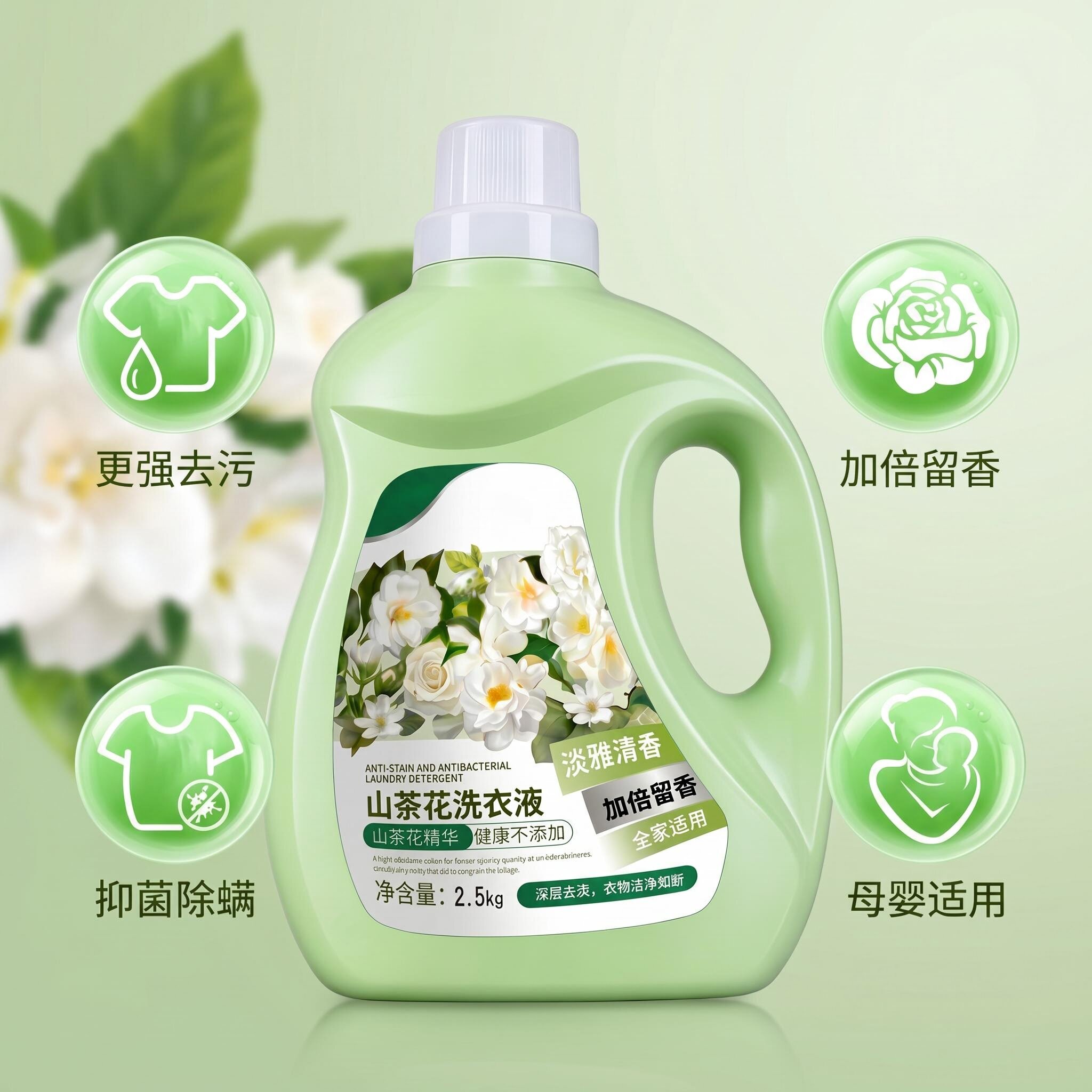 山茶花洗衣液浓缩植萃配方深层去渍除螨留香家用大容量十斤装除菌
