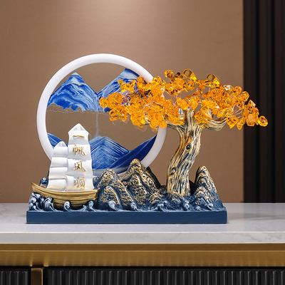 黄水晶发财树一帆风顺流沙画酒柜摆件客厅酒柜办公室乔迁开业礼品
