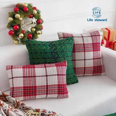 红色墨绿色格子抱枕套色织美式靠垫腰枕cushion cover Pillowcase