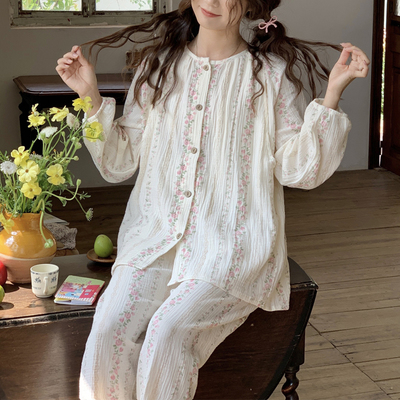 双层纱布月子服8月份夏季薄款产后纯棉全棉吸汗大码孕妇睡衣哺乳7