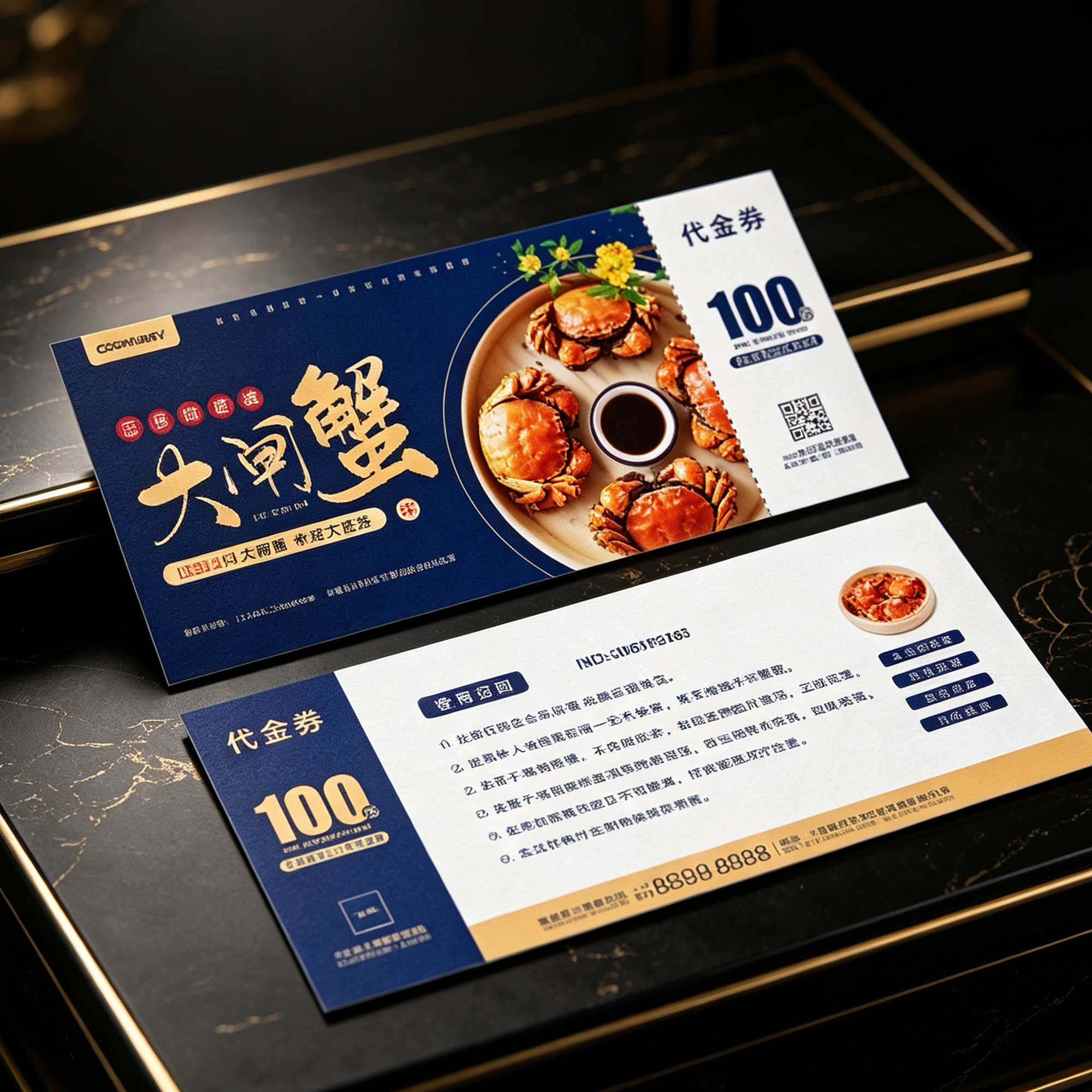 大闸蟹礼品代金券设计中秋节公司抽奖券活动兑换券可撕票根优惠券