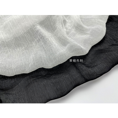 原装进口透明 光泽奶白 纯黑色竖纹银丝琉璃雪纺纱布料纱裙汉服