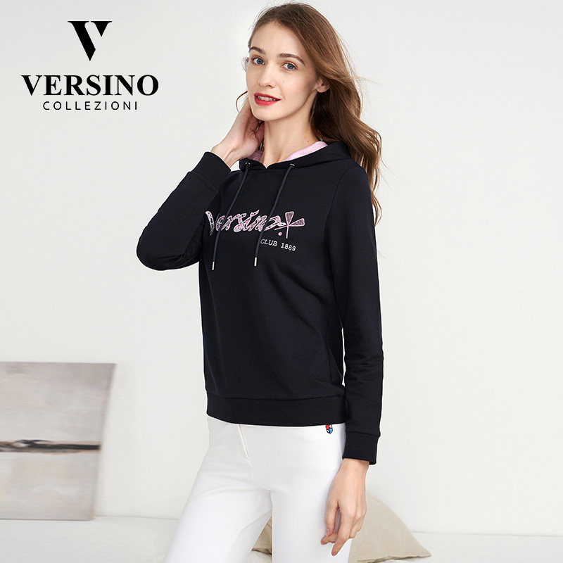 versino梵思诺女装卫衣新款年秋季连帽刺绣春秋款洋气上衣女_虎窝淘