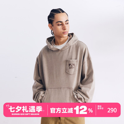 做旧磨损方片logo卫衣情侣装帽衫
