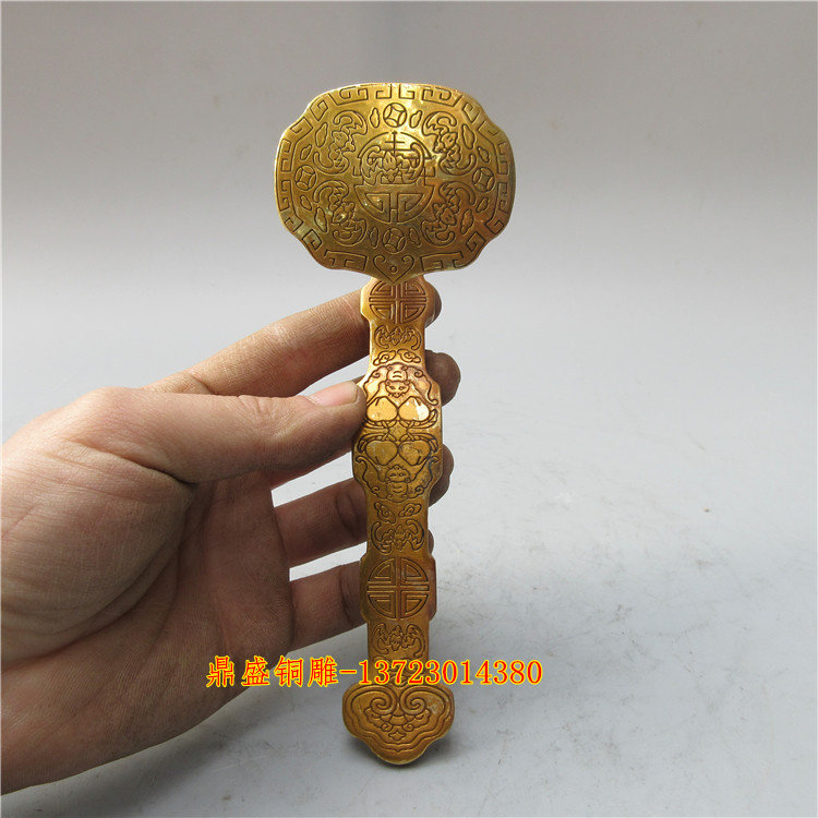 风水铜器黄铜纯铜如意福禄寿铜如意富贵吉祥招财纳福工艺品摆件