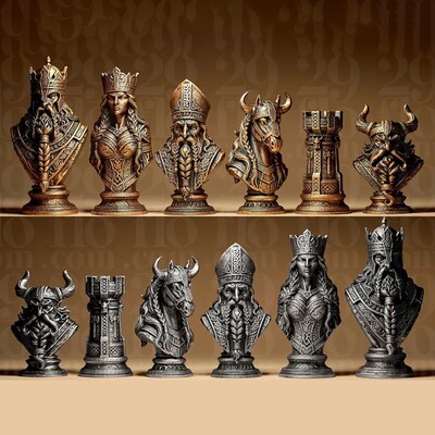 北欧/维京风格国际象棋3D打印模型STL文件素材高精度图纸