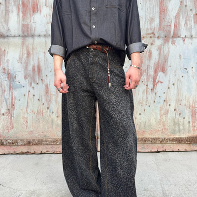 FreeVerse豹纹弯刀复古牛仔裤