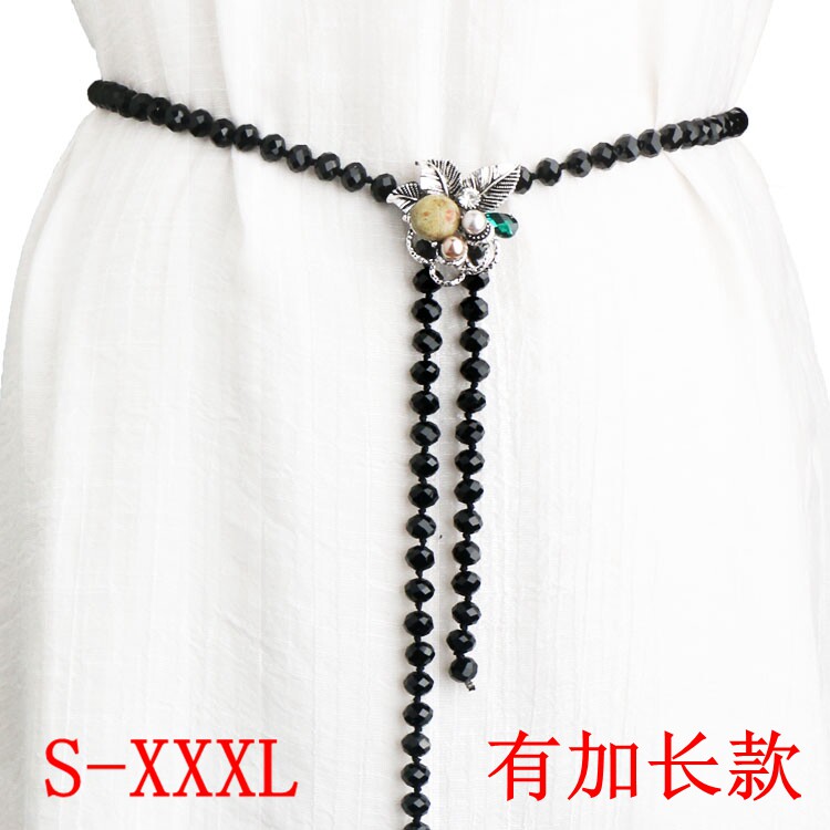 韩版水晶腰链女细时尚花朵腰带装饰连衣裙休闲百搭加长胖MM裙带