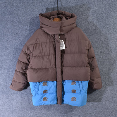 大码女中长款连帽撞色羽绒服