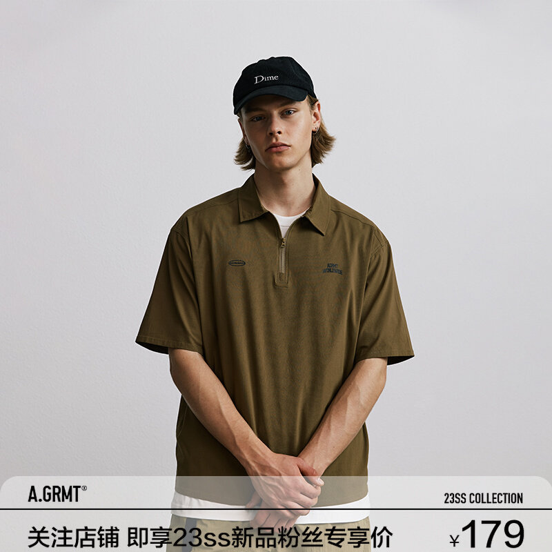 A.GRMT 23SS新款拉链式尖领廓形短袖衬衫美式日系街头感_虎窝淘