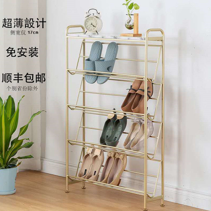 鞋架简易门口超薄窄小铁艺多层斜放式简约家用室内门后玄关免安装_虎窝淘