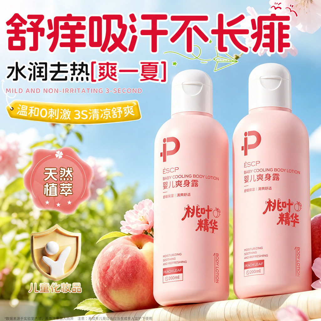 新生宝宝爽身露液体爽身粉痱子粉保湿桃叶水