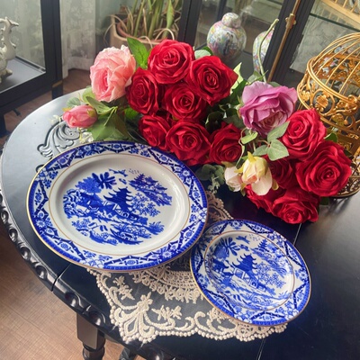 西洋古董 Worcester 伍斯特 青花庭院风景图案零食盘 兰柳盘 现货
