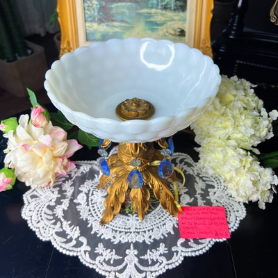 西洋古董  德产 1950s 牛奶玻璃水晶展示水果托 现货