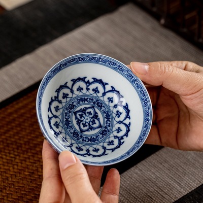 景德镇仿古青花宝相普洱杯大号主人杯陶瓷功夫茶杯个人单杯品茗杯