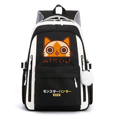 Steam游戏怪物猎人荒野周边二次元艾露猫双肩包书包初中学生背包