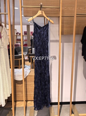 春夏款藏青色优雅提花吊带连衣裙 EGKEA4211A-5999