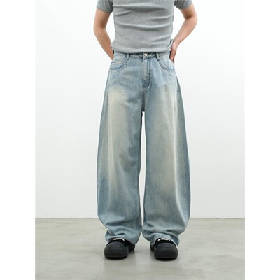 ONXE春夏男士潮牌亮钻满天星阔腿牛仔裤美式宽松痞帅薄款弯刀长裤