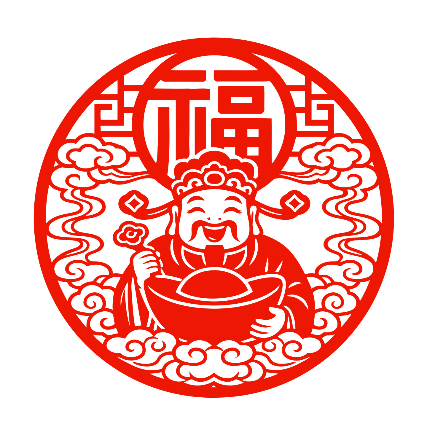 财神窗花福字剪纸招财进宝静电贴纸玻璃门贴窗贴2027春节新年水贴