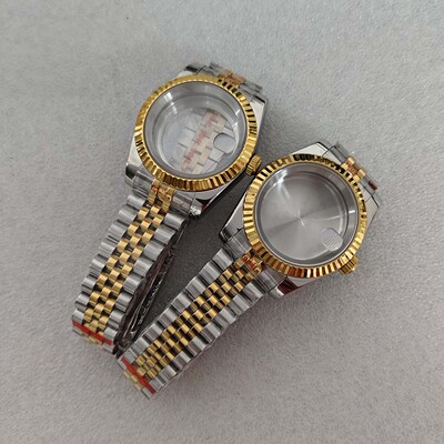 36/39mm 密透底 间玫狗牙圈日志表壳+带 适合装NH35/36机芯表配件