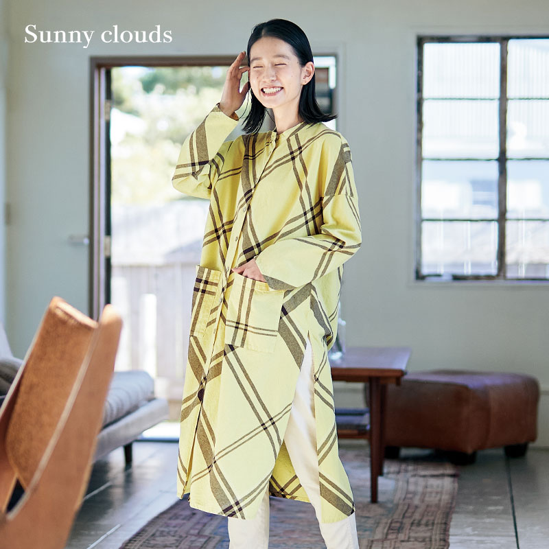 桑妮库拉/Sunny clouds 女式纯棉落肩大格子长款衬衫