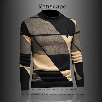 复古几何男士半高领羊毛打底衫