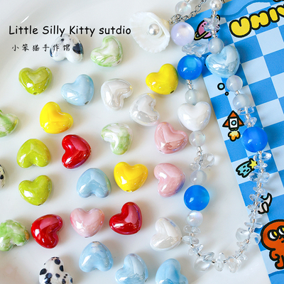 可爱ins屁桃陶瓷爱心高光瓷珠隔珠串珠DIY项链手机链手链饰品材料