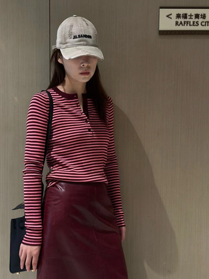 匠心BBE～经典呈现澳洲美丽诺羊毛60支显瘦修身亨利领条纹针织衫