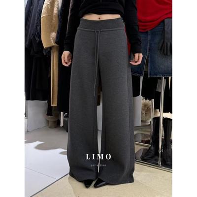 LIMO 2025冬季新款简约百搭螺纹腰头显瘦加绒直筒休闲卫裤女5940
