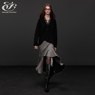 immune system 蕾丝花边双层不对称开衩裙