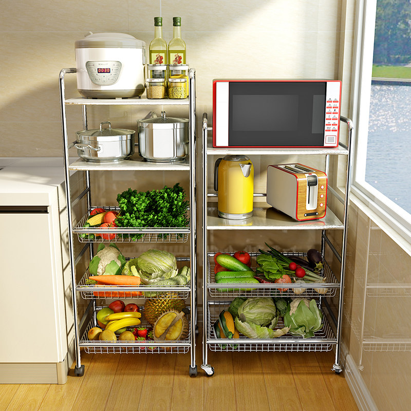 304不锈钢厨房蔬菜置物架落地多层收纳筐放菜篮子锅架家用菜架子_虎窝淘