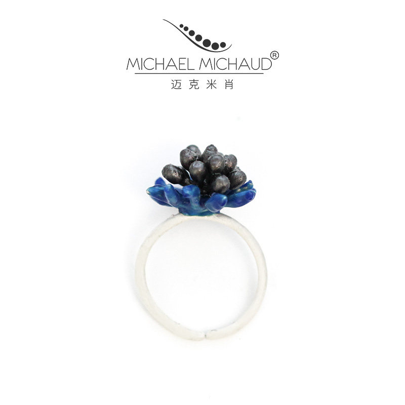 Michael Michaud矢车菊花朵戒指女小众原创设计饰品珐琅珍珠指环_虎窝淘