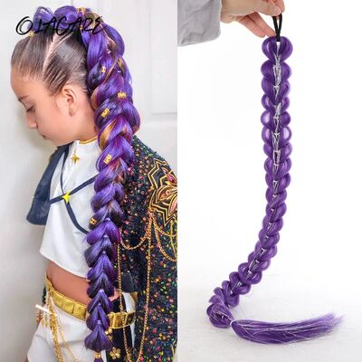 32inch Braided Purple Hair Ponytail with Tinsel Hair Wig Sup