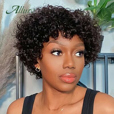 Short Pixie Afro Kinky Curly Wigs for Black Women Glueless N