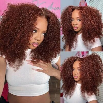 Reddish Brown Curly Wigs 13x4 Lace Front Wig 100% Remy Gluel